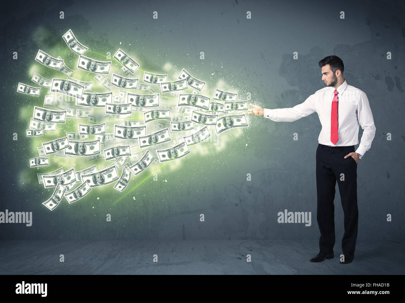 Business person throwing a lot of dollar bills concept Stock Photo - Alamy