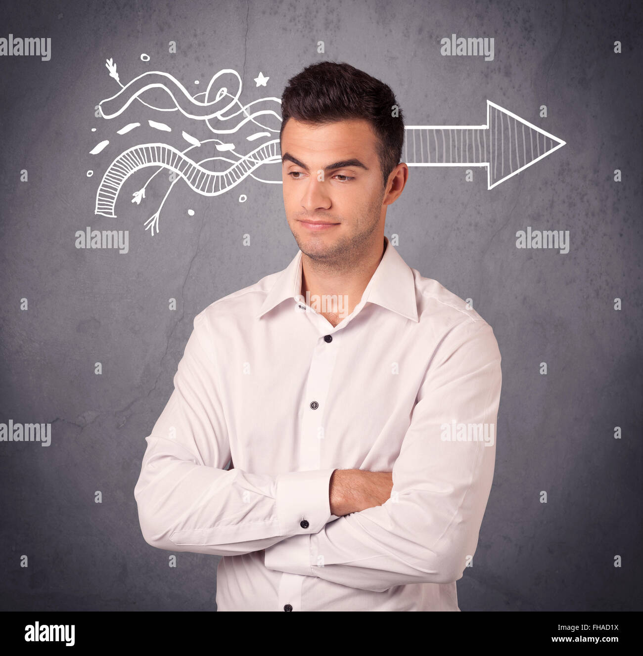 Confident sales person solves problem Stock Photo - Alamy