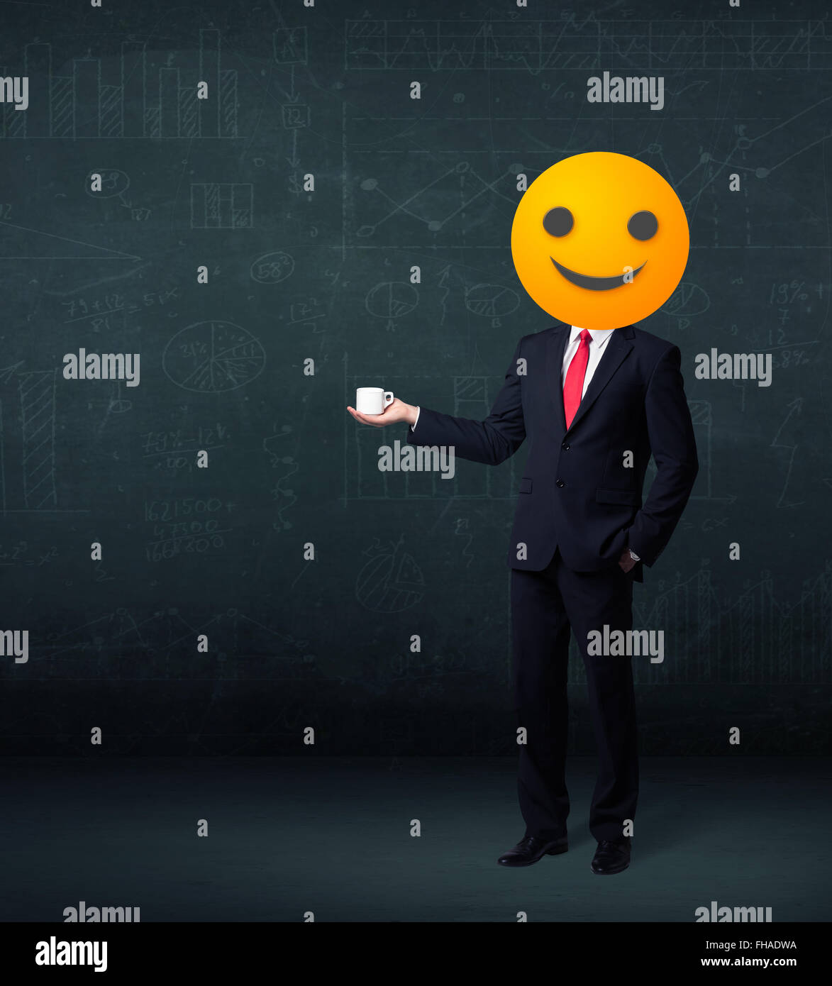 businessman wears yellow smiley face Stock Photo - Alamy