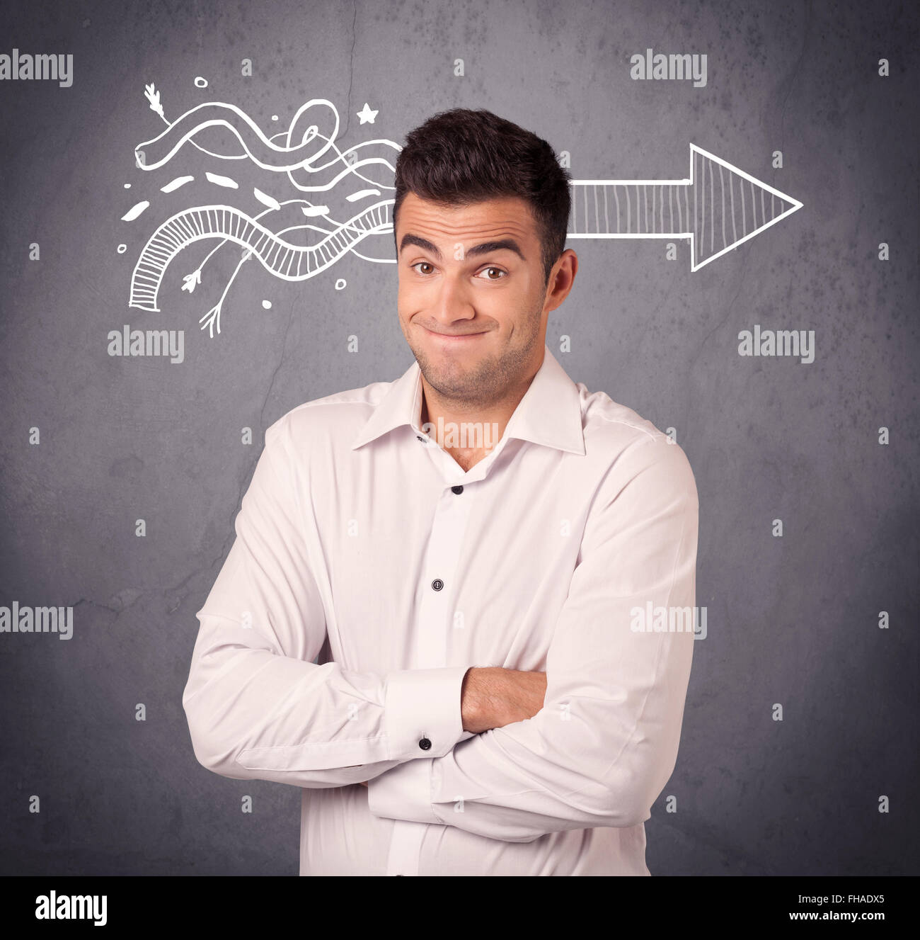 Confident sales person solves problem Stock Photo - Alamy