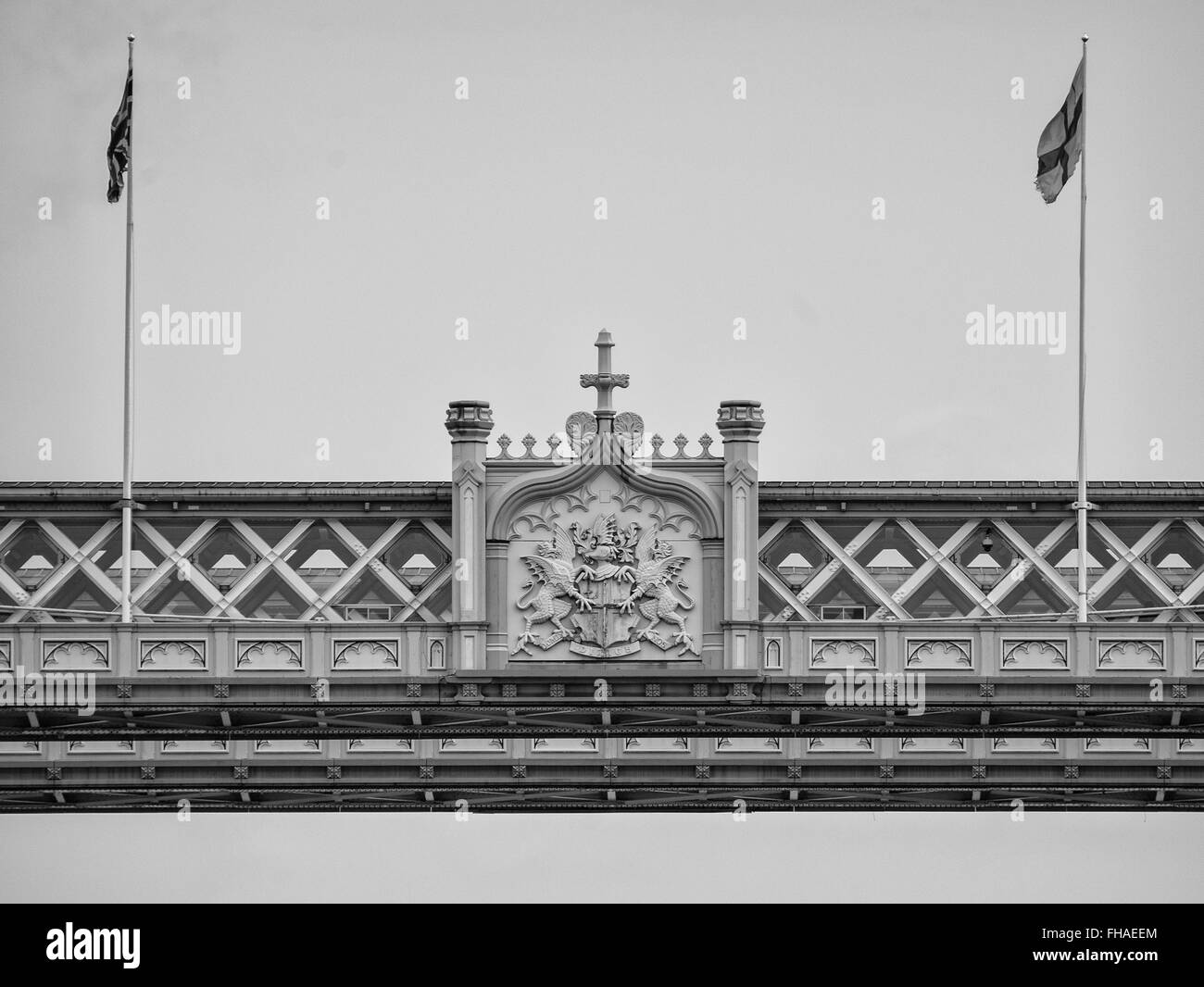 Coat of arms and flags on Tower Bridge London Stock Photo - Alamy