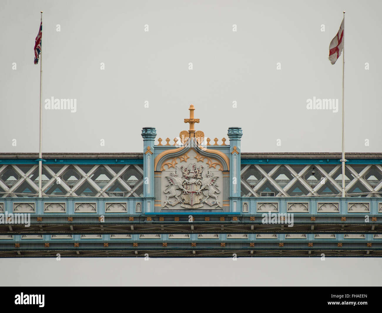 Coat of arms and flags on Tower Bridge London Stock Photo - Alamy