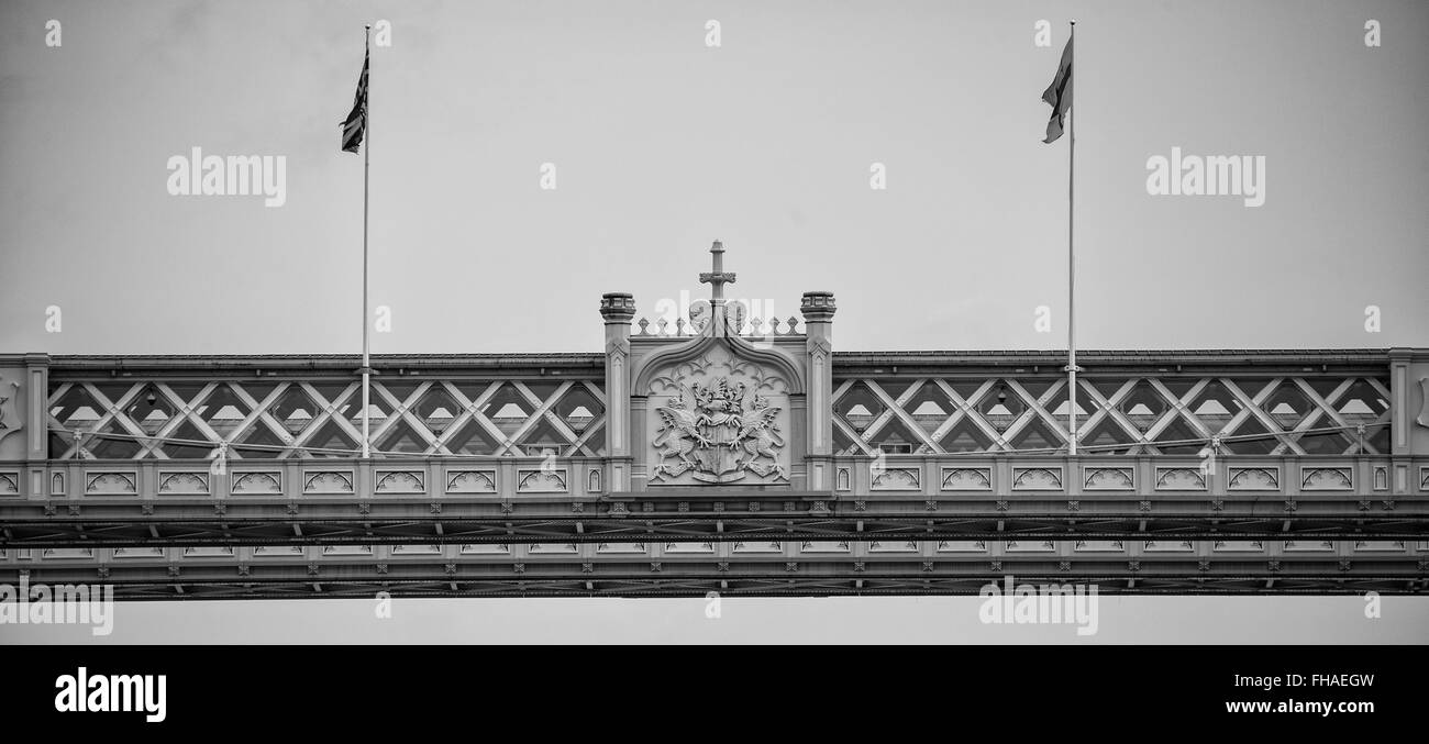 Coat of arms and flags on Tower Bridge London Stock Photo - Alamy