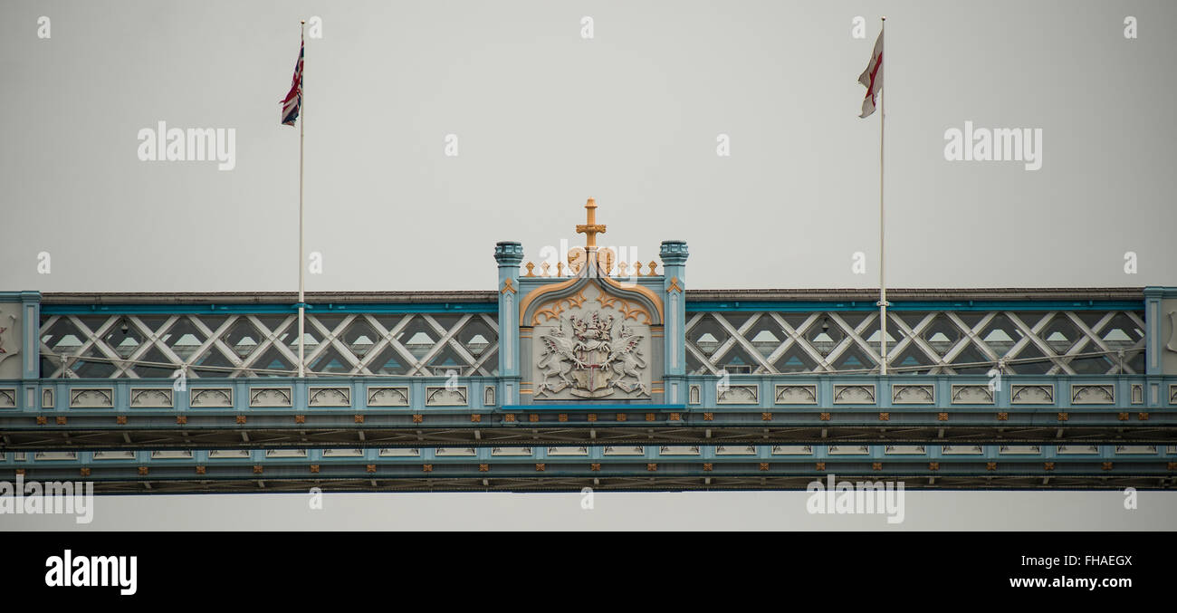 Coat of arms and flags on Tower Bridge London Stock Photo - Alamy