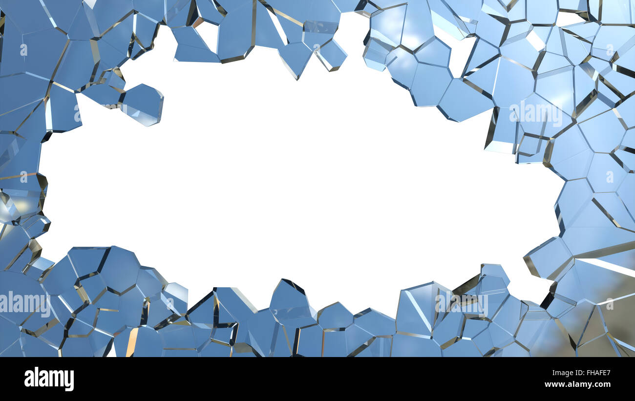 Shattered glass: sharp Pieces over black background Stock Photo - Alamy