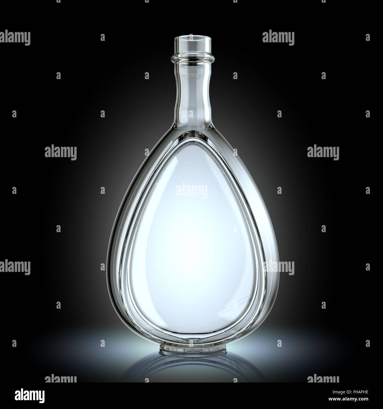 Custom made botle for alcoholic beverages with reflection on black ...