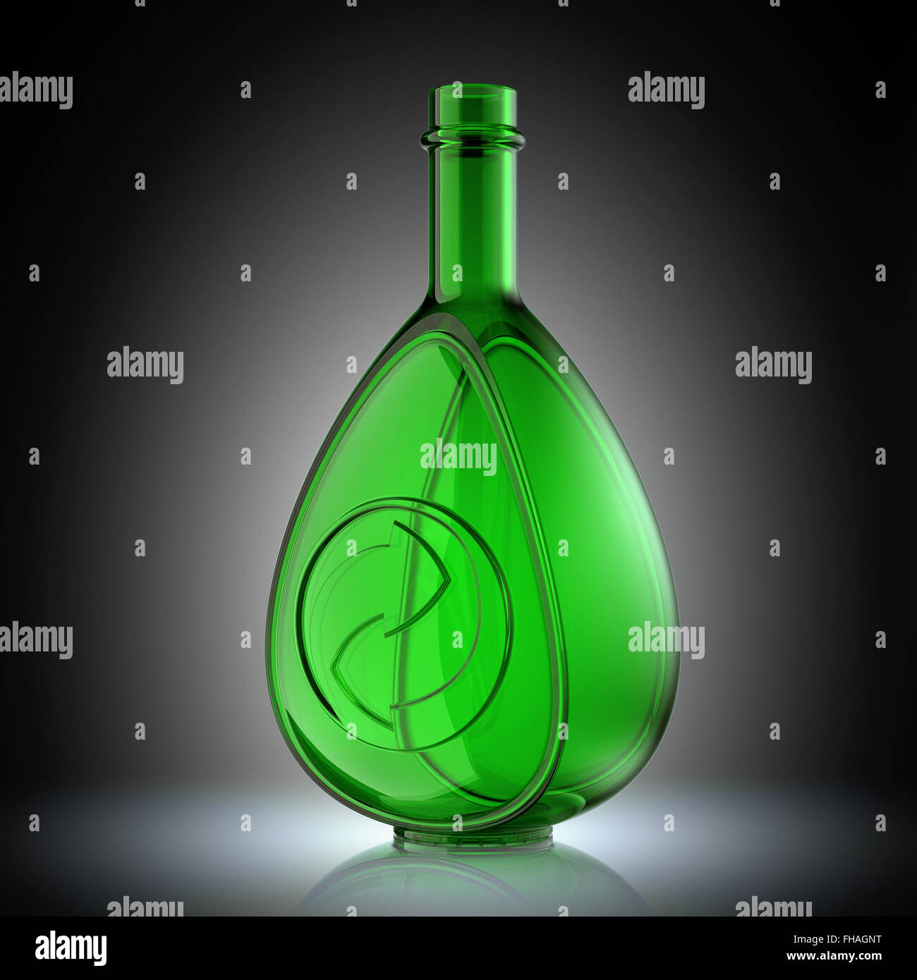 Ecology and recycle concept with glass bottle and recycling symbol ...