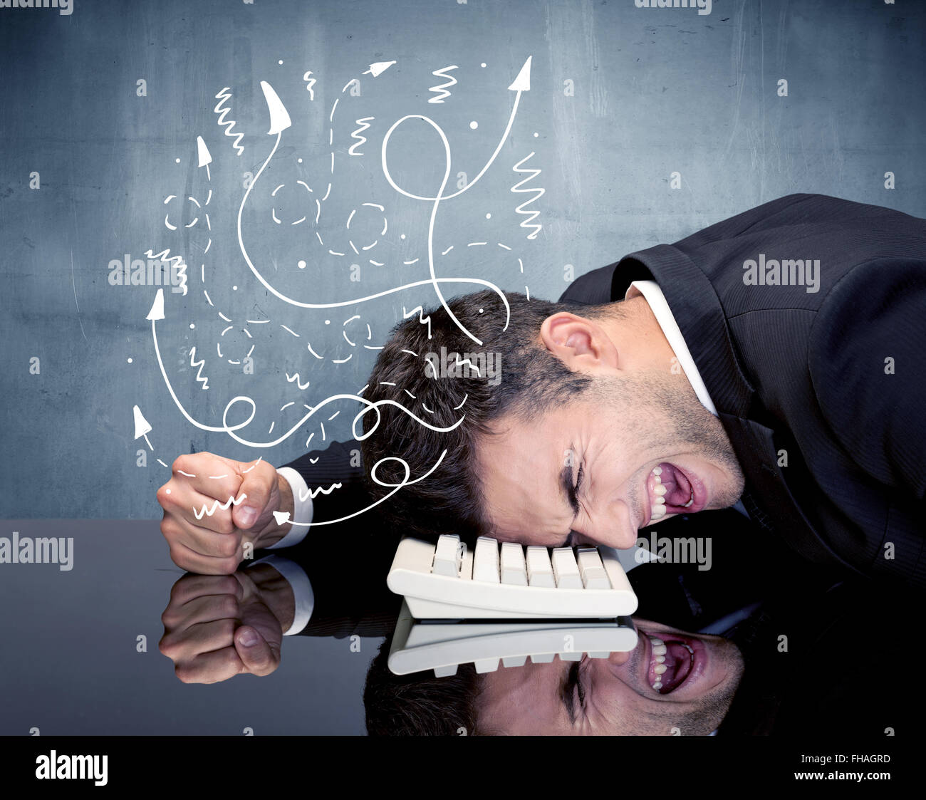 Business person with frustrated thoughts Stock Photo - Alamy