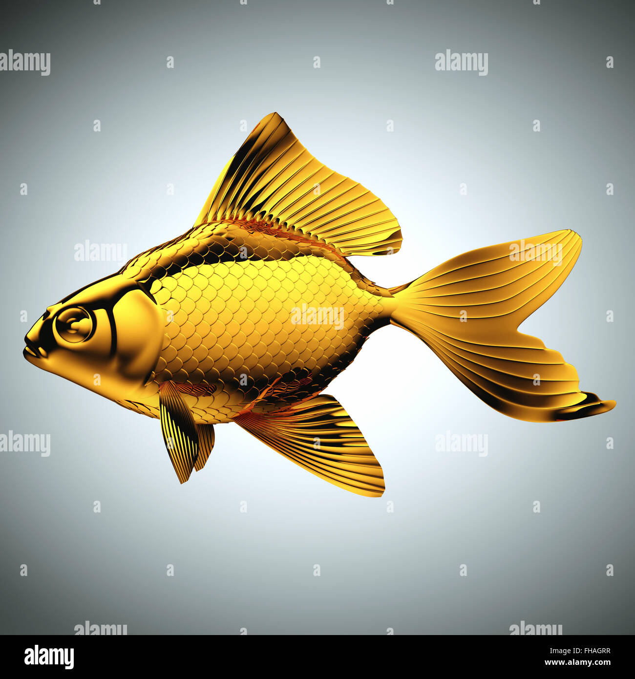 Goldfish made of gold over gray background Stock Photo - Alamy