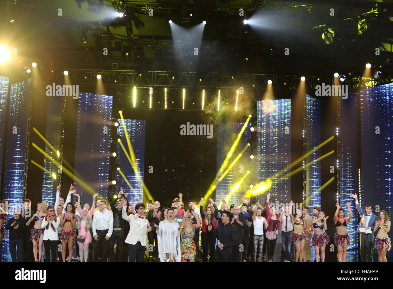 Napoli, Italy. 24th Feb, 2016. The cast during the television show ...