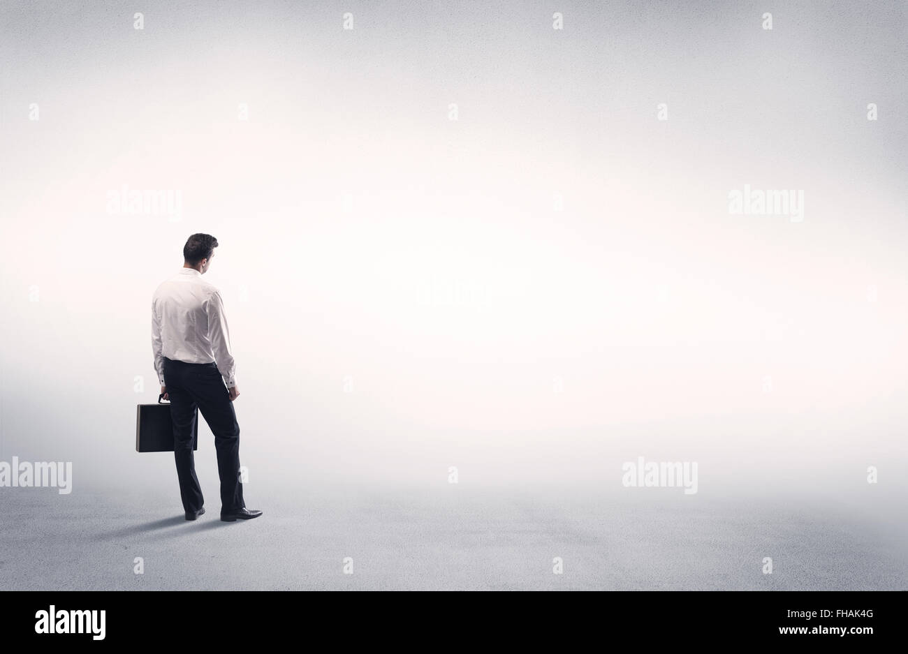 Sales person with empty white background Stock Photo - Alamy