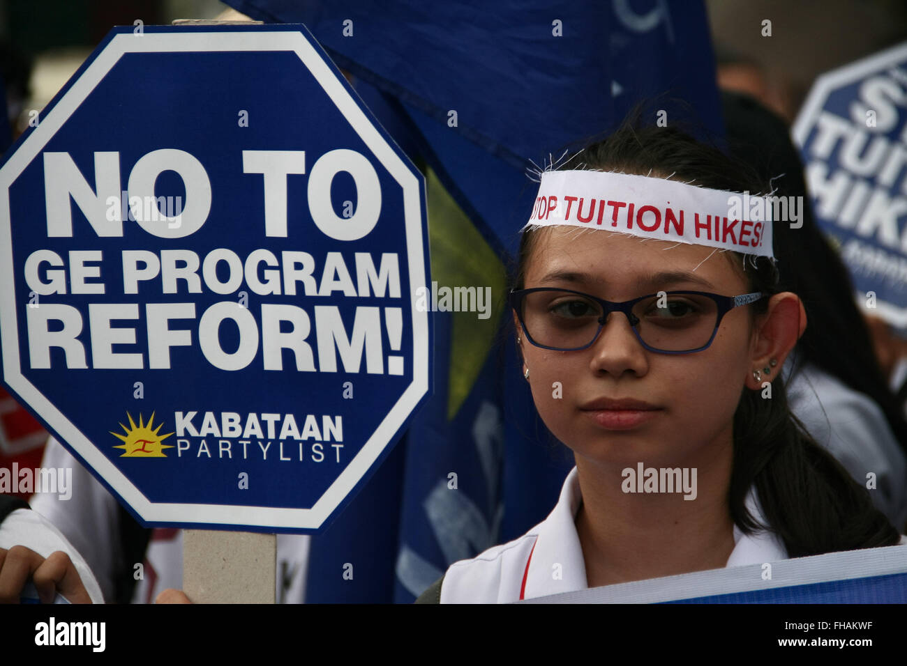 Manila, Philippines. 24th Feb, 2016. A student holding a sign against ...