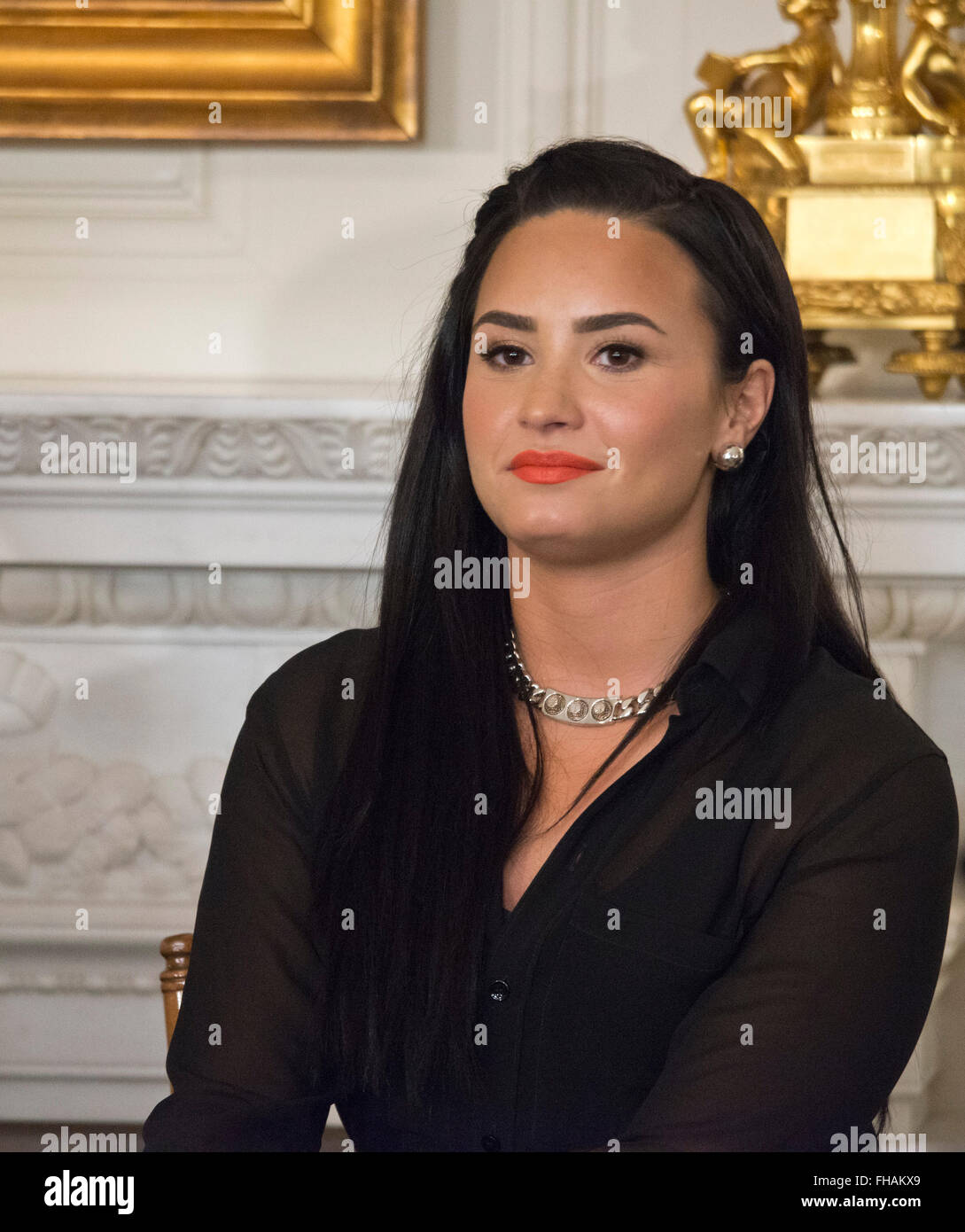 Washington DC, USA. 24th February, 2016.Demi Lavato listens to First ...