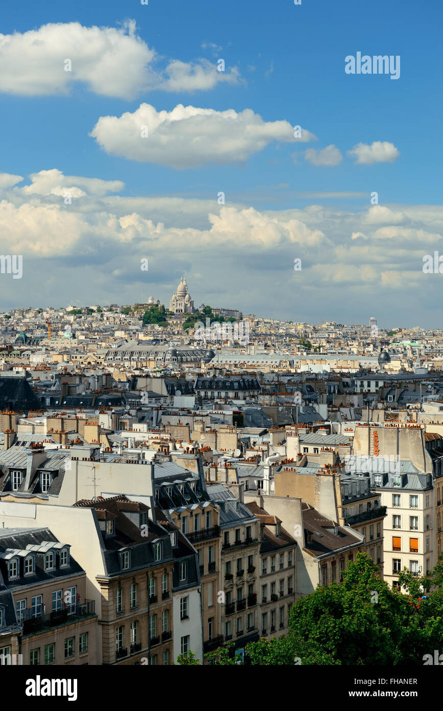 Paris rooftop view with Sacre Coeur and city skyline Stock Photo - Alamy