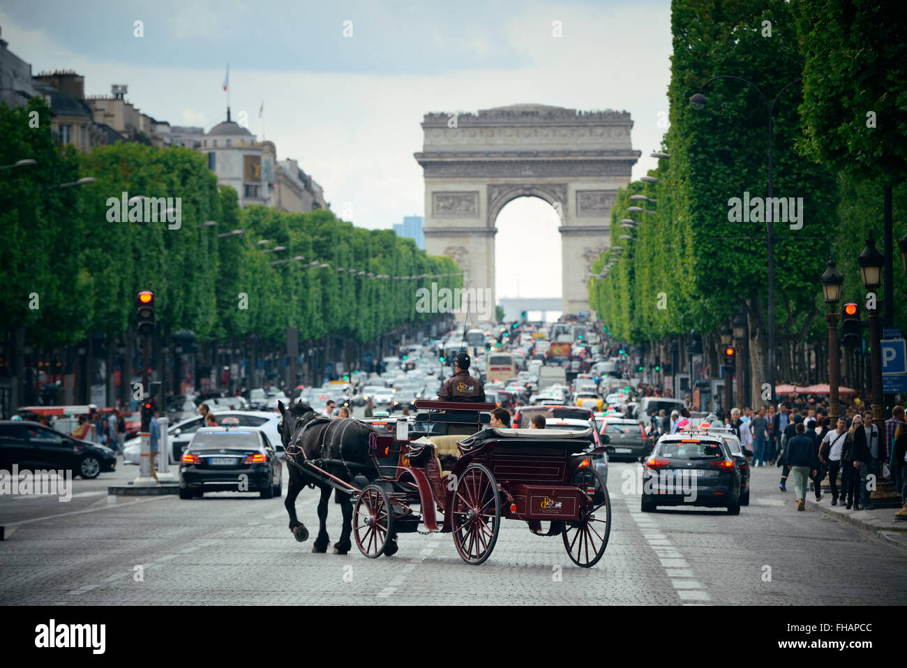PARIS, FRANCE - MAY 13: street view and Arc de Triomphe on May 13, 2015 ...