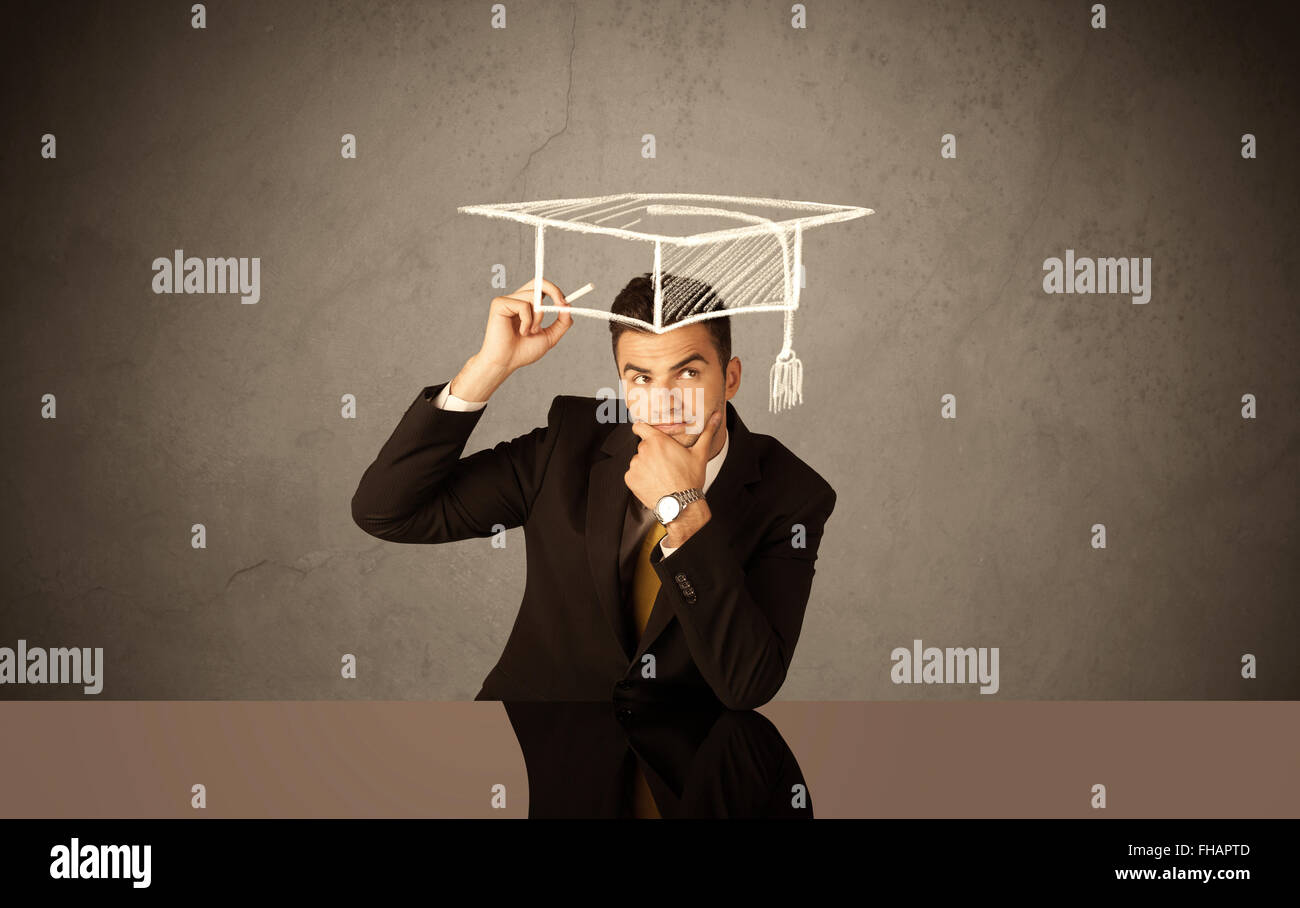 Happy college graduate drawing academic hat Stock Photo - Alamy