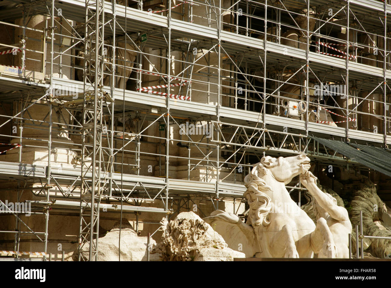 Scaffolding at the drained Trevi fountain, Rome, Italy during its ...