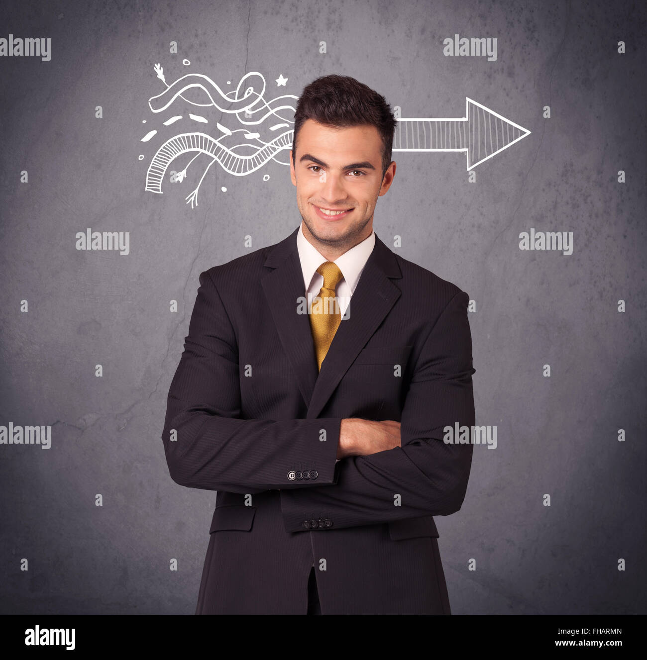 Confident sales person solves problem Stock Photo - Alamy
