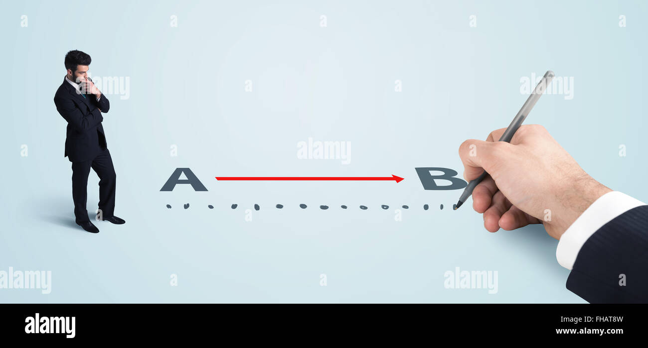 Businessman looking at red line from a to b drawn by hand Stock Photo ...