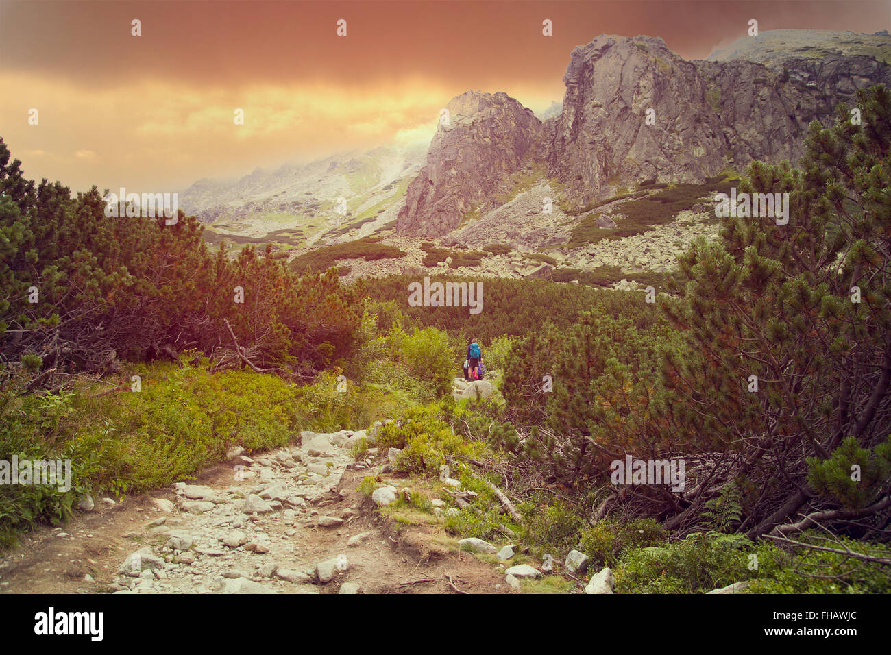 hiking in high mountains sunset Stock Photo - Alamy