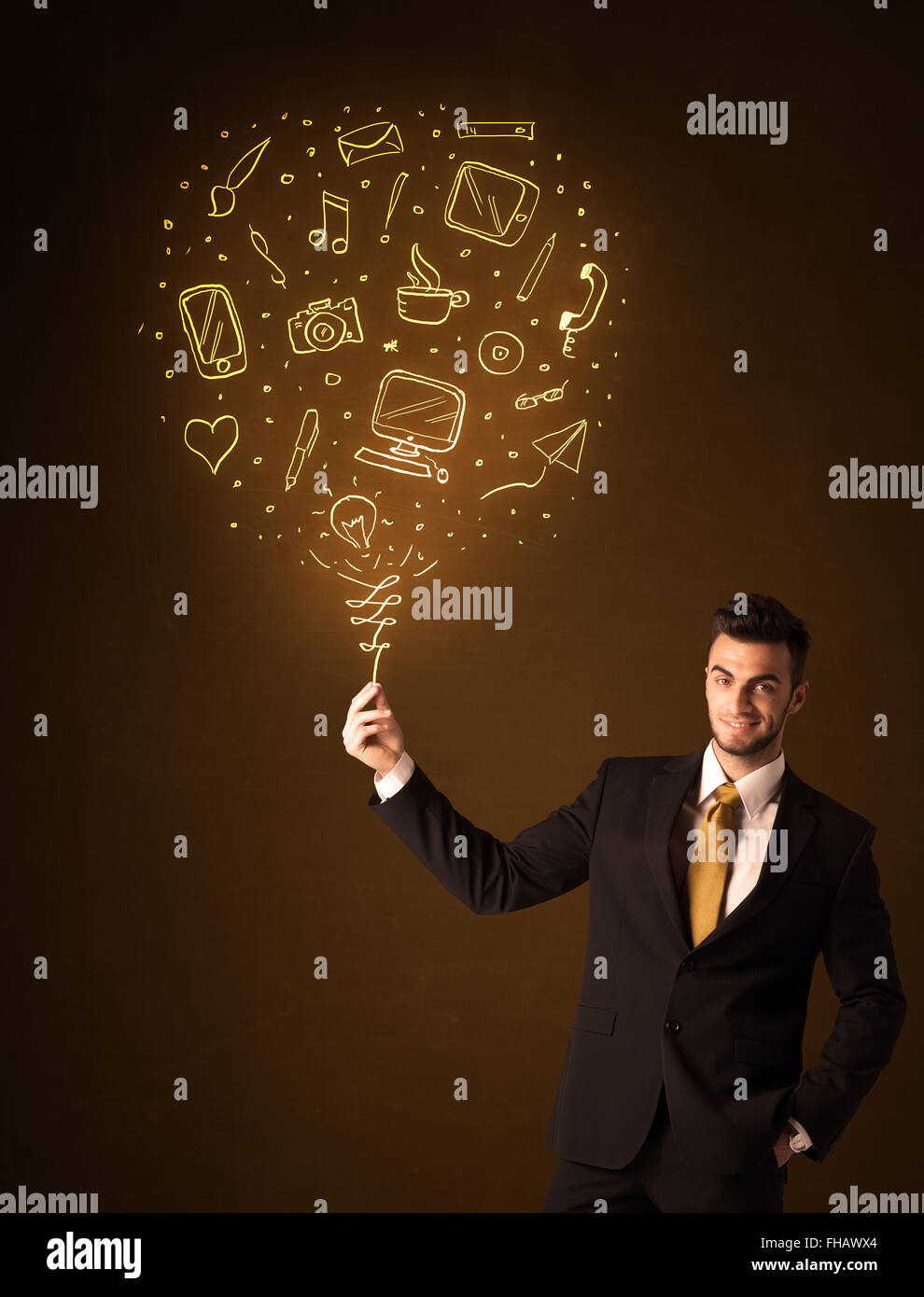 Businessman with a social media balloon Stock Photo - Alamy