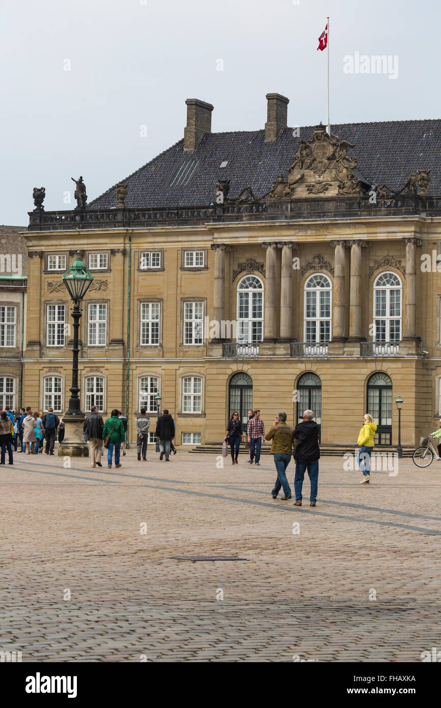 COPENHAGEN, DENMARK -SEPTEMBER 8: Castle Amalienborg with statue of ...