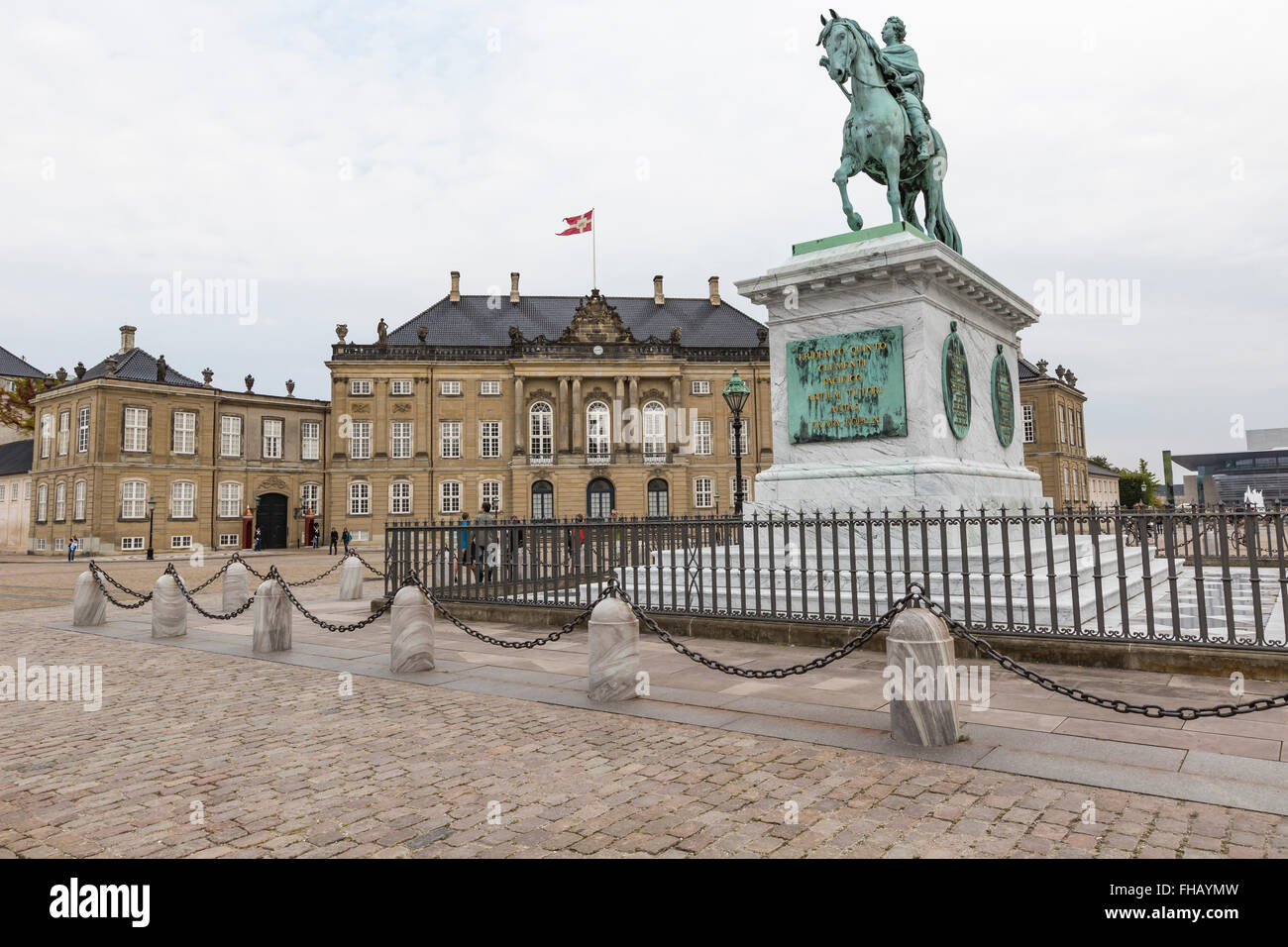 COPENHAGEN, DENMARK -SEPTEMBER 8: Castle Amalienborg with statue of ...