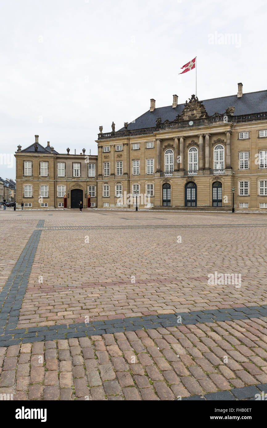 COPENHAGEN, DENMARK -SEPTEMBER 8: Castle Amalienborg with statue of ...