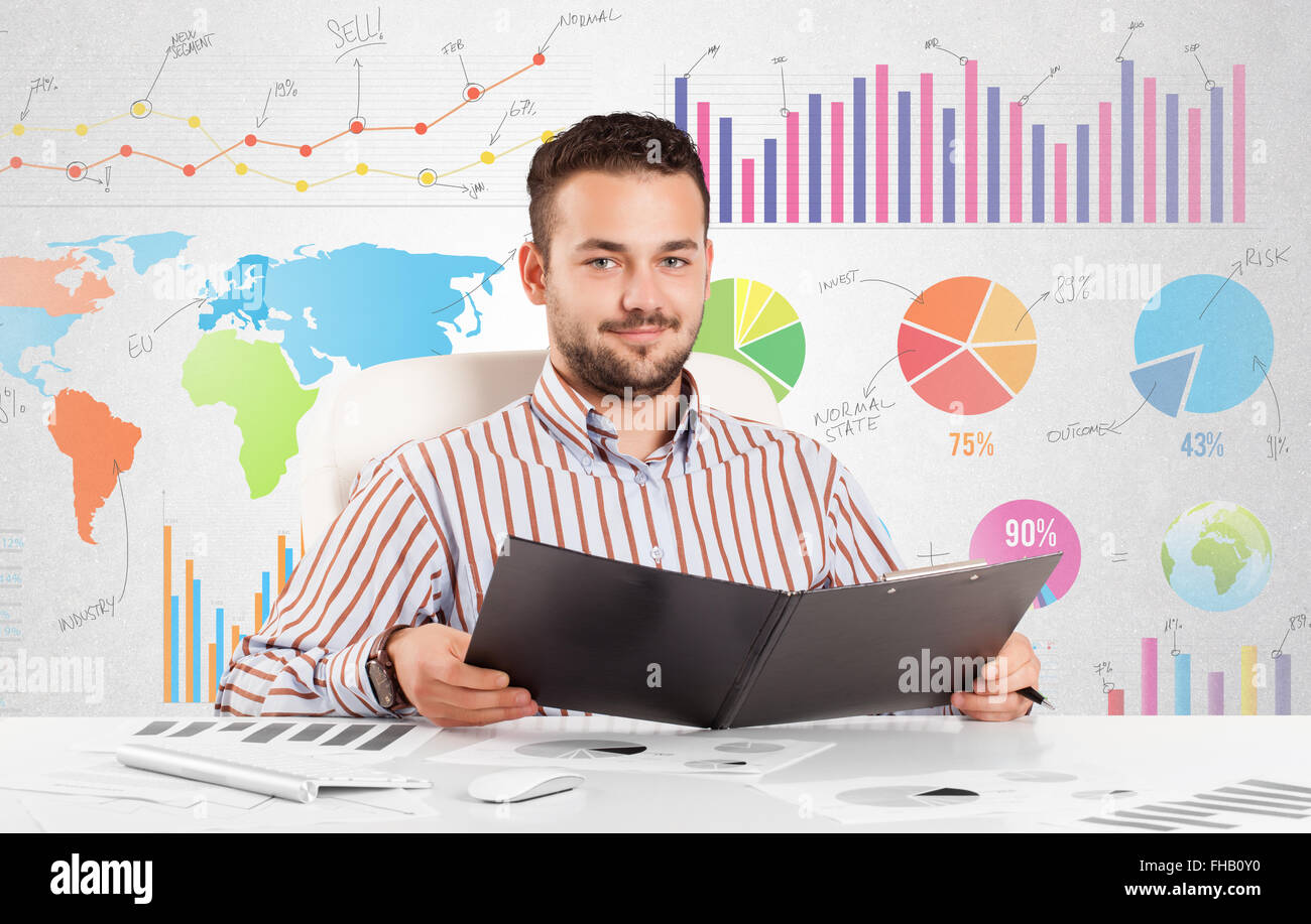 Business man with colorful charts Stock Photo - Alamy