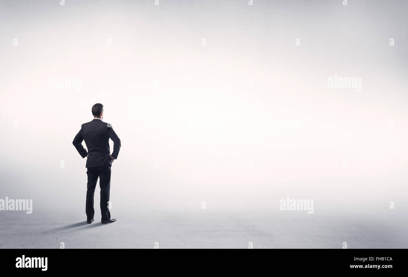 Sales person with empty white background Stock Photo - Alamy