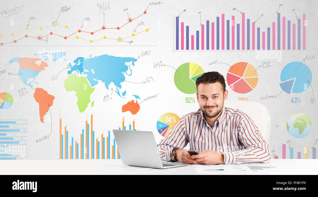 Business man with colorful charts Stock Photo - Alamy