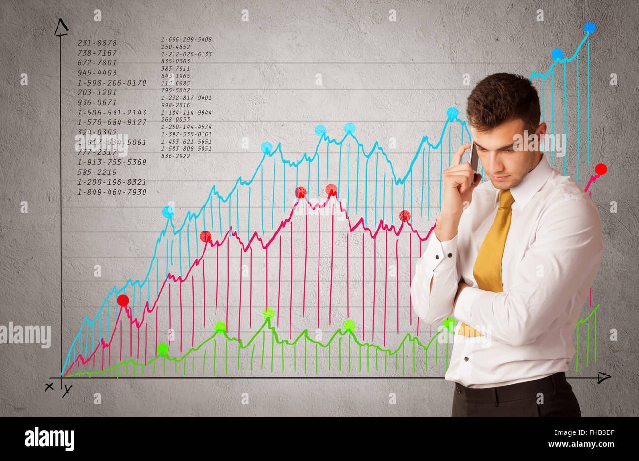 Colorful chart with numbers and businessman Stock Photo - Alamy