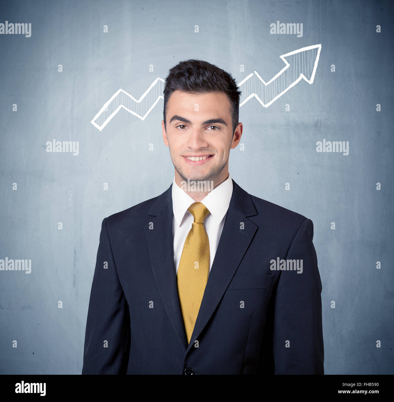 Smiling business guy with graph arrow Stock Photo - Alamy
