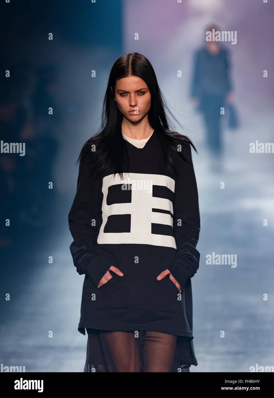 New York, NY USA - February 13, 2016: Model walks runway for Baja East ...