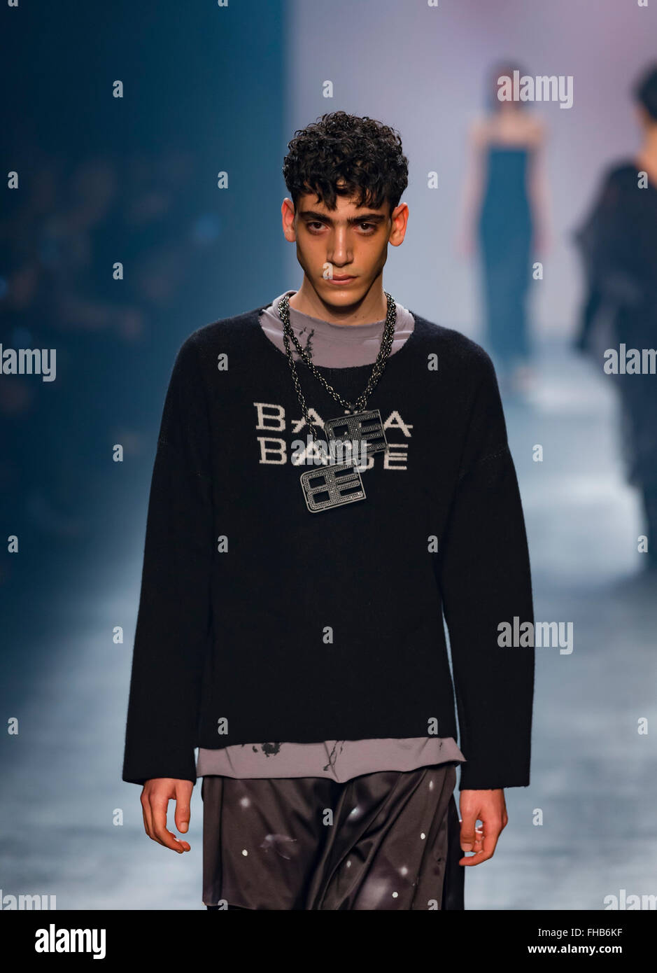 New York, NY USA - February 13, 2016: Model walks runway for Baja East ...