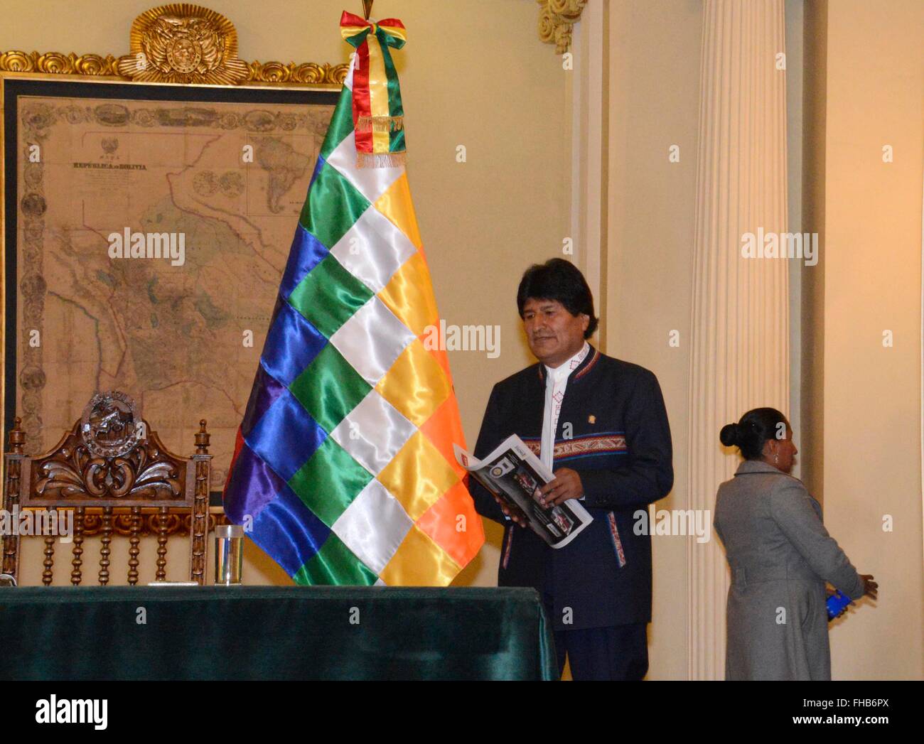 (160224) -- LA PAZ, Feb. 24, 2016 (Xinhua) -- Bolivian President Evo ...