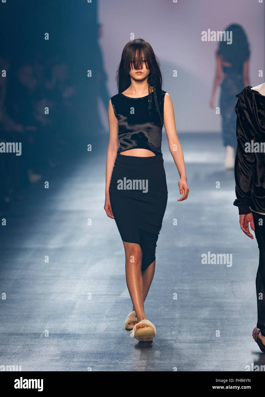New York, NY USA - February 13, 2016: Model walks runway for Baja East ...