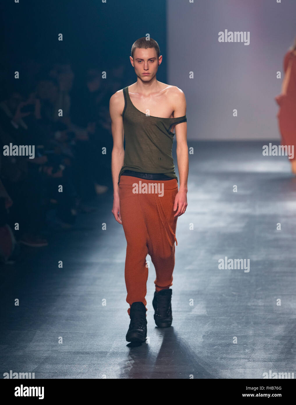 New York, NY USA - February 13, 2016: Model walks runway for Baja East ...