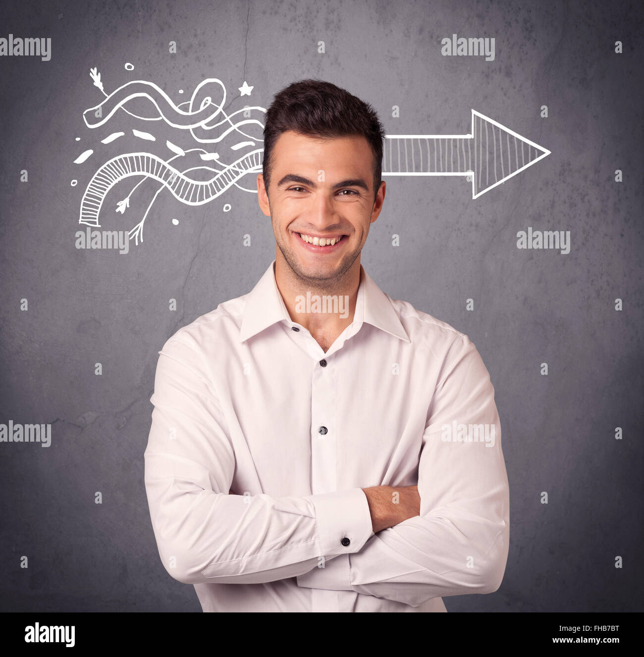 Confident sales person solves problem Stock Photo - Alamy