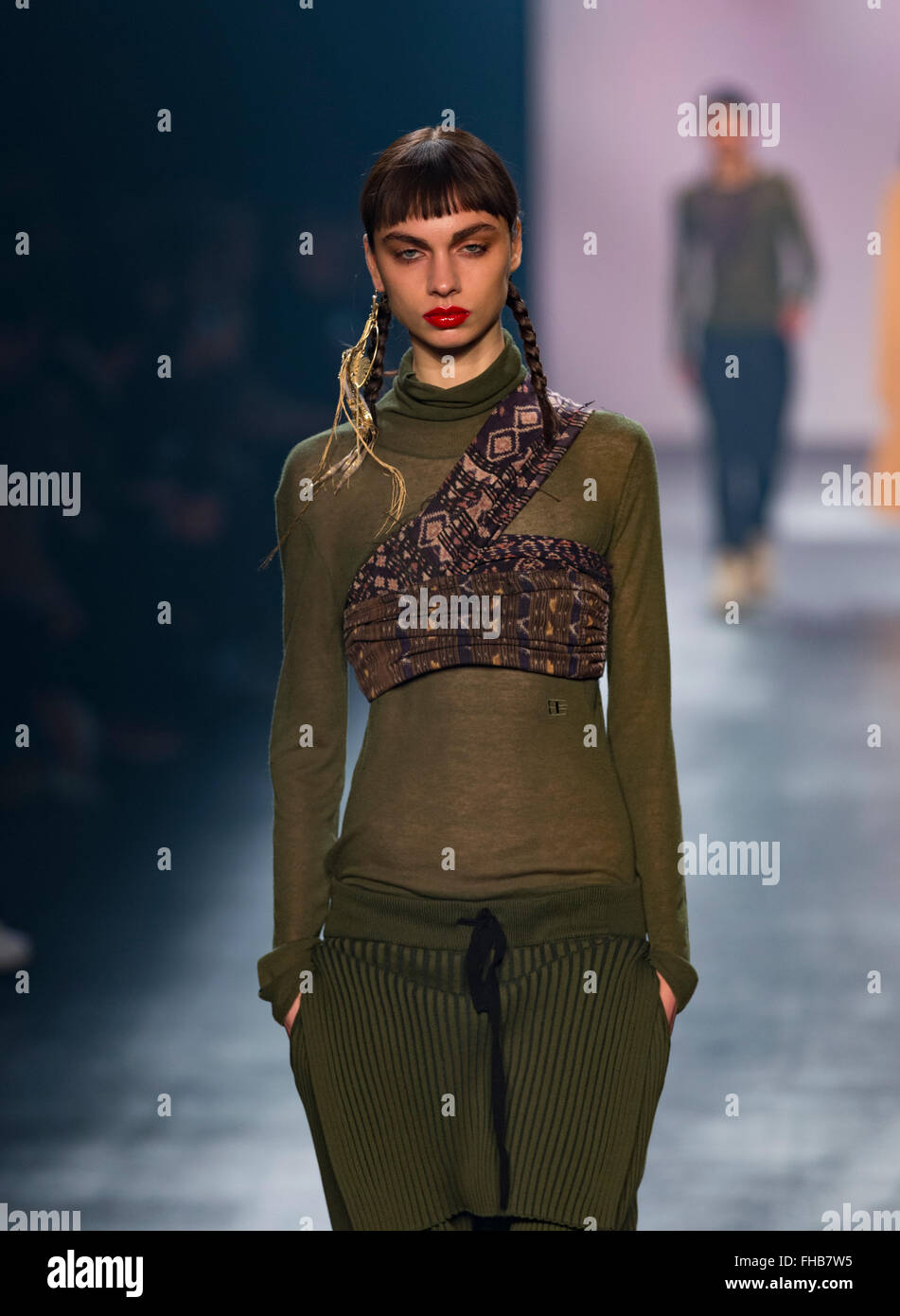 New York, NY USA - February 13, 2016: Model walks runway for Baja East ...