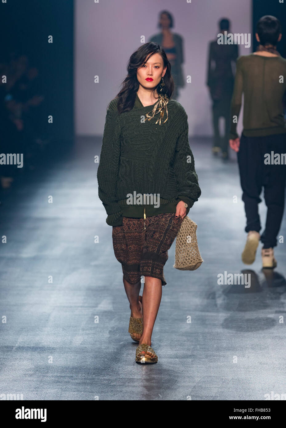 New York, NY USA - February 13, 2016: Model walks runway for Baja East ...