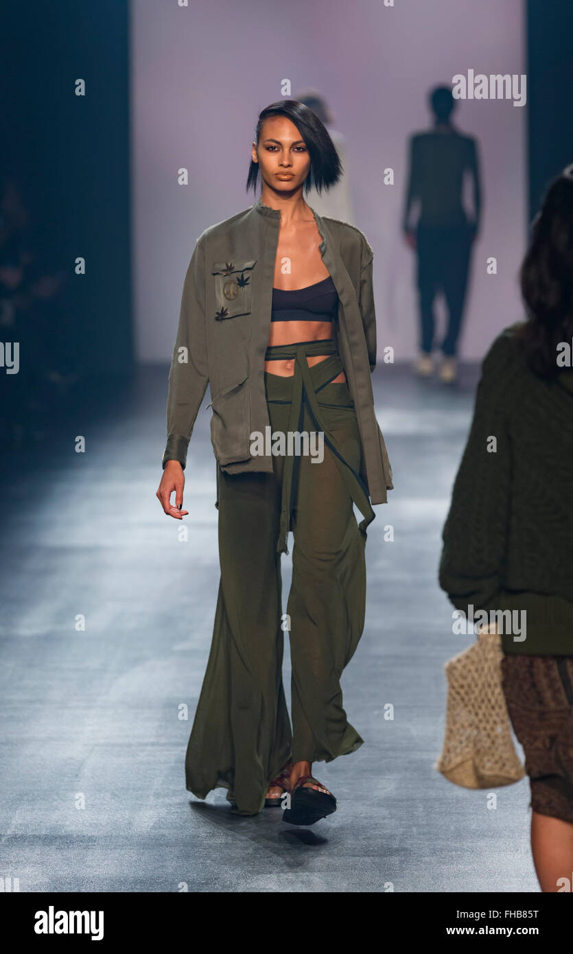 New York, NY USA - February 13, 2016: Model walks runway for Baja East ...