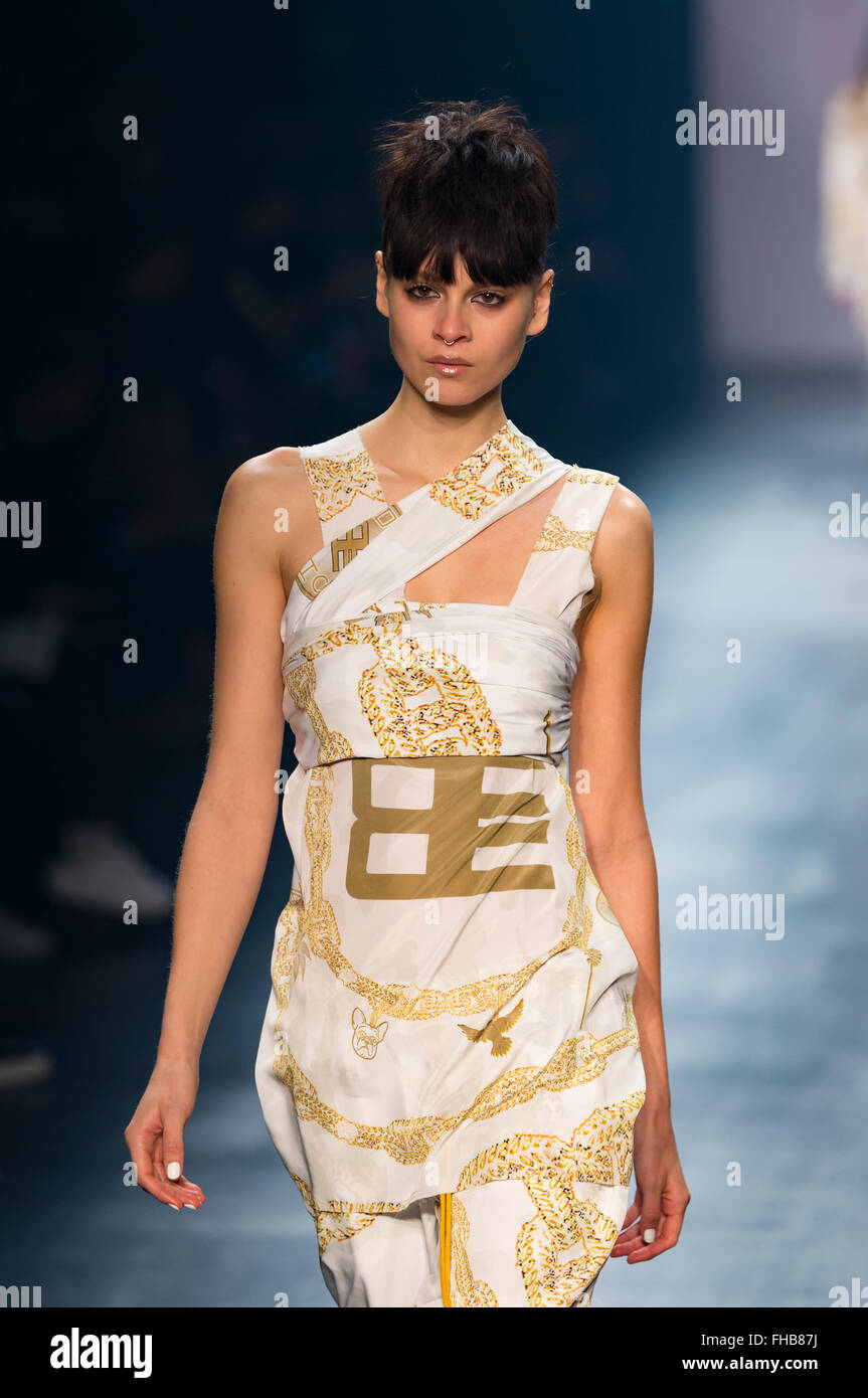 New York, NY USA - February 13, 2016: Model walks runway for Baja East ...