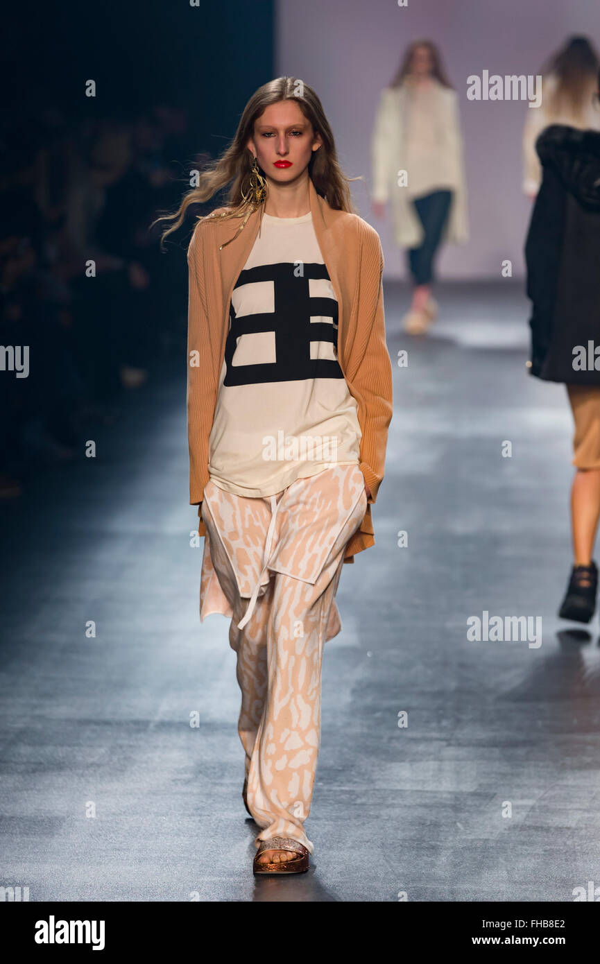 New York, NY USA - February 13, 2016: Model walks runway for Baja East ...