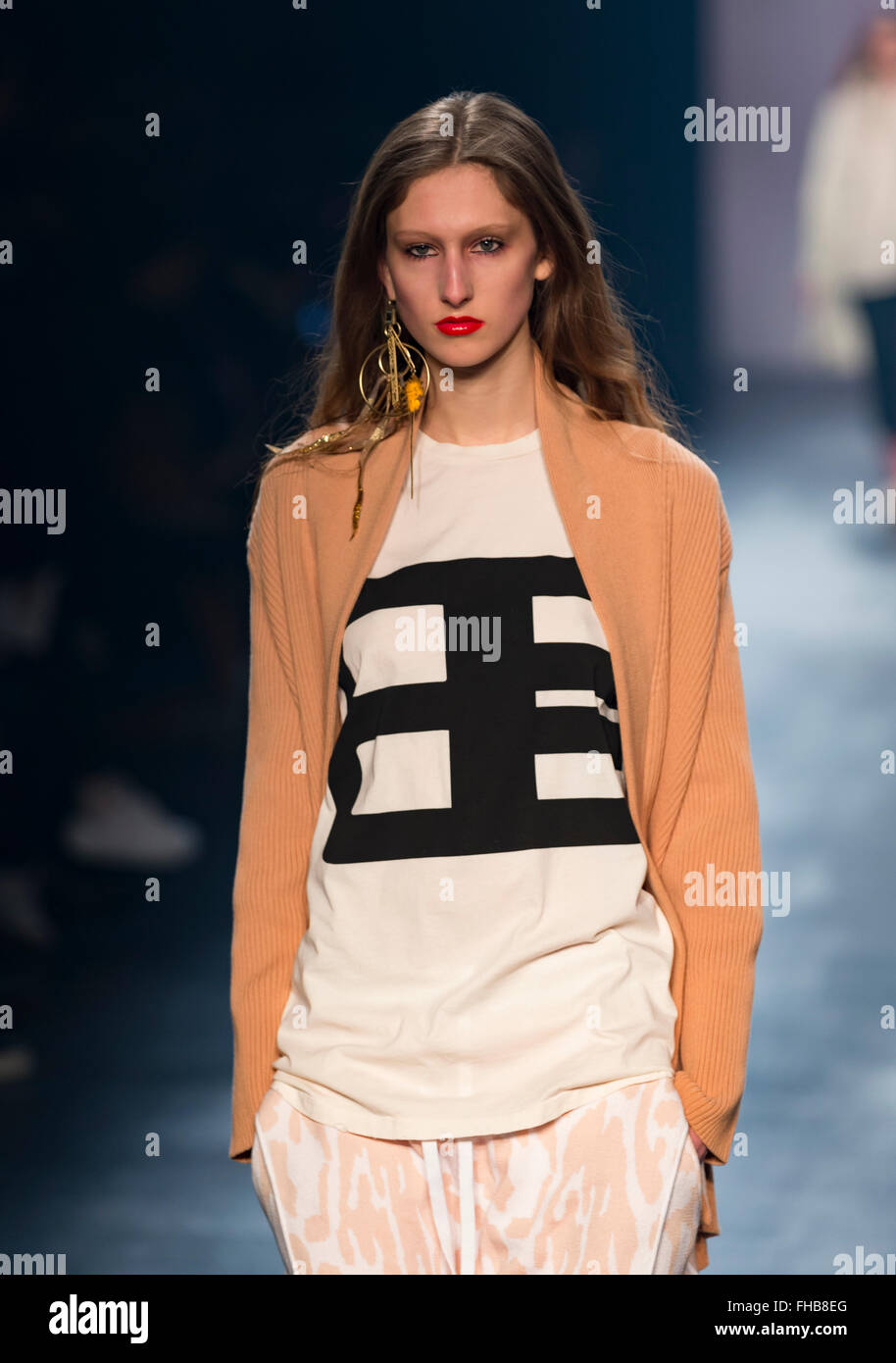 New York, NY USA - February 13, 2016: Model walks runway for Baja East ...