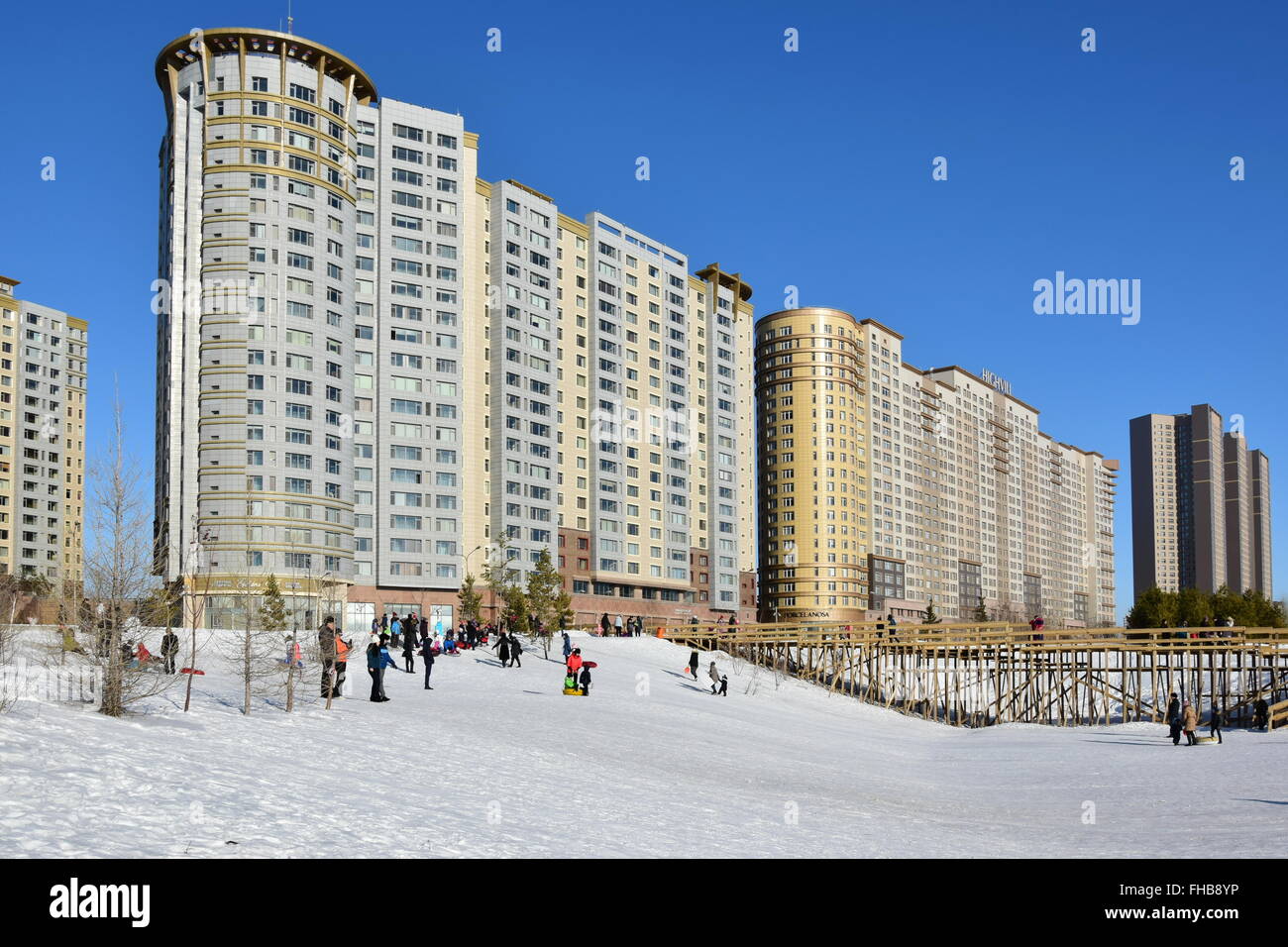 Modern residential buildings in Astana, Kazakhstan, in winter Stock ...