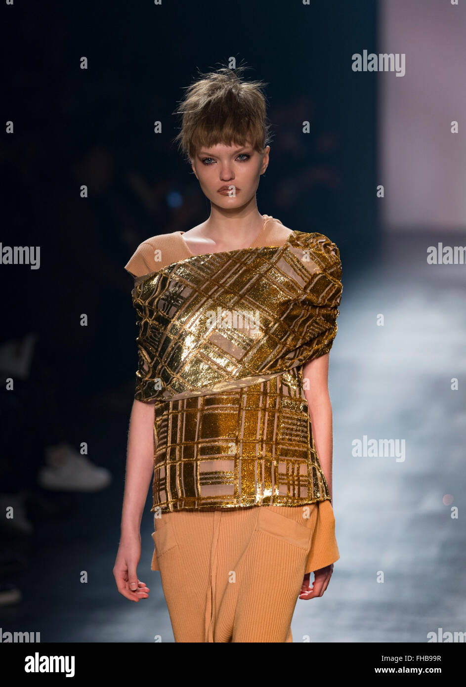 New York, NY USA - February 13, 2016: Model walks runway for Baja East ...