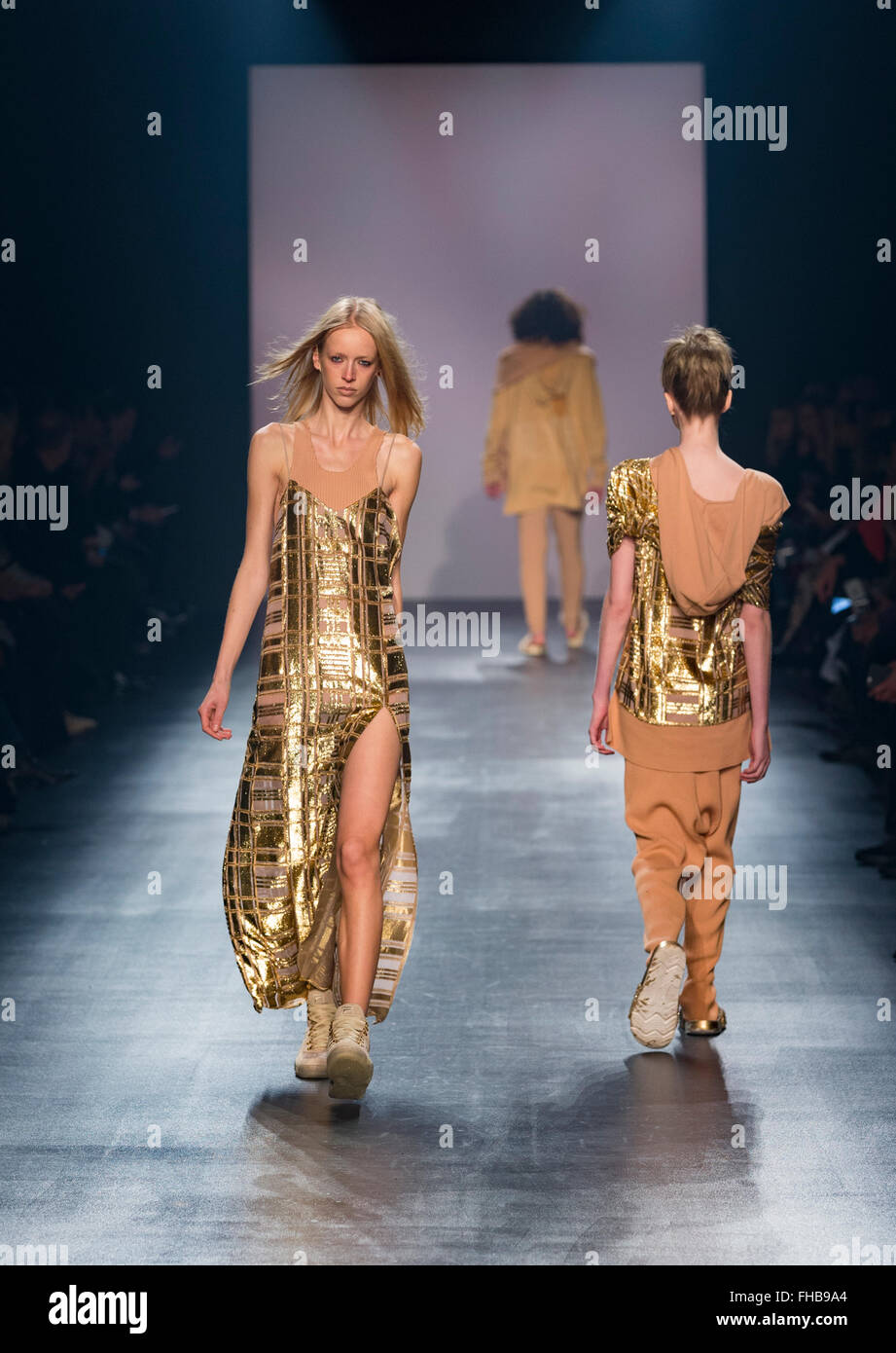 New York, NY USA - February 13, 2016: Model walks runway for Baja East ...