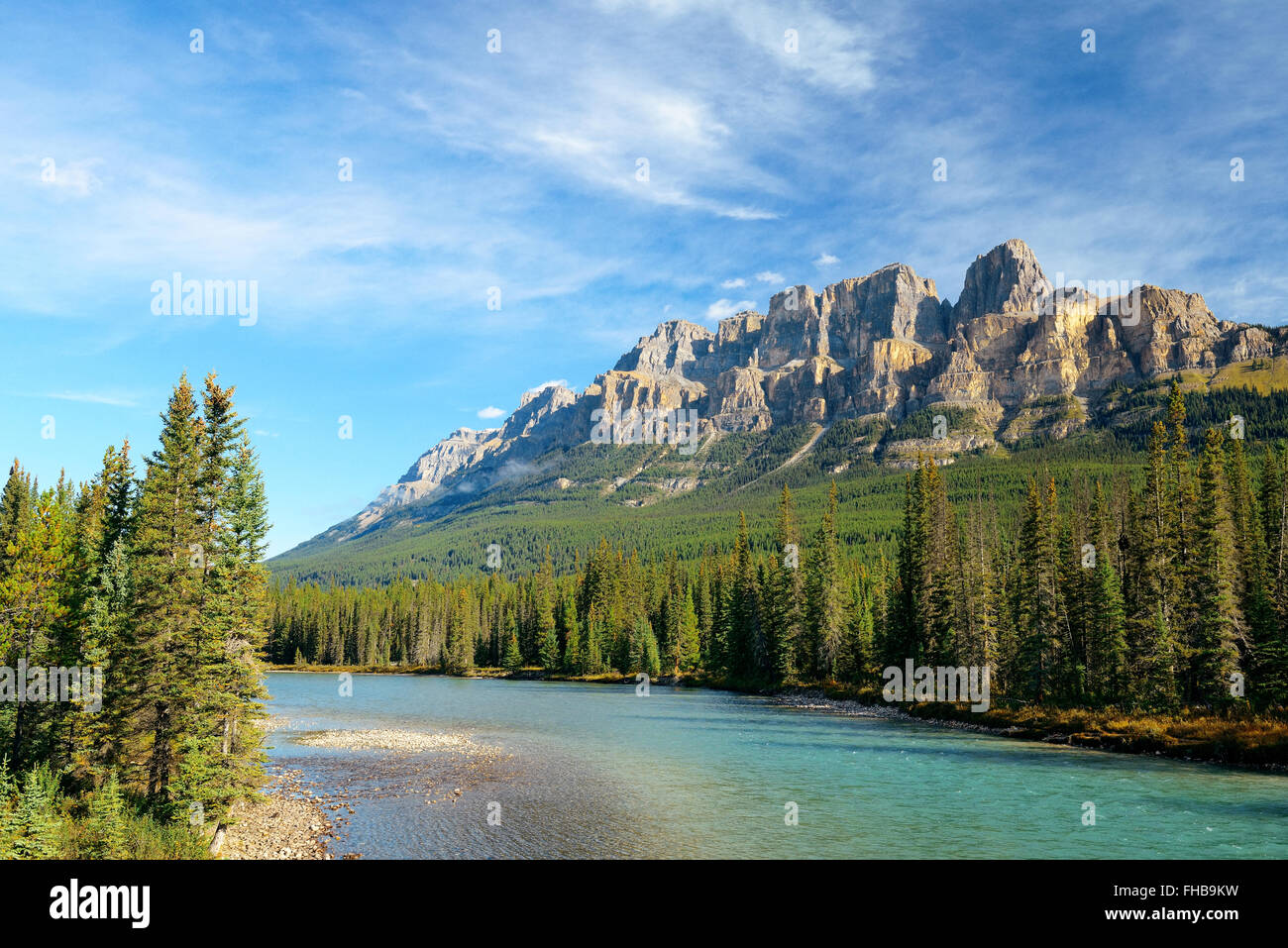 Castle Mountain with creek in Banff National Park in Canada Stock Photo ...