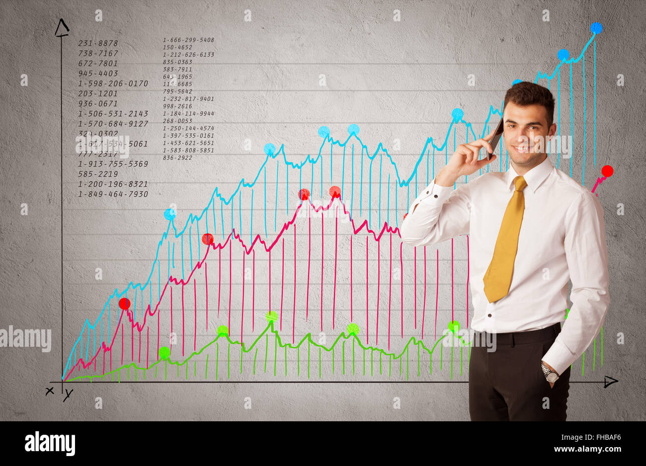 Colorful chart with numbers and businessman Stock Photo - Alamy